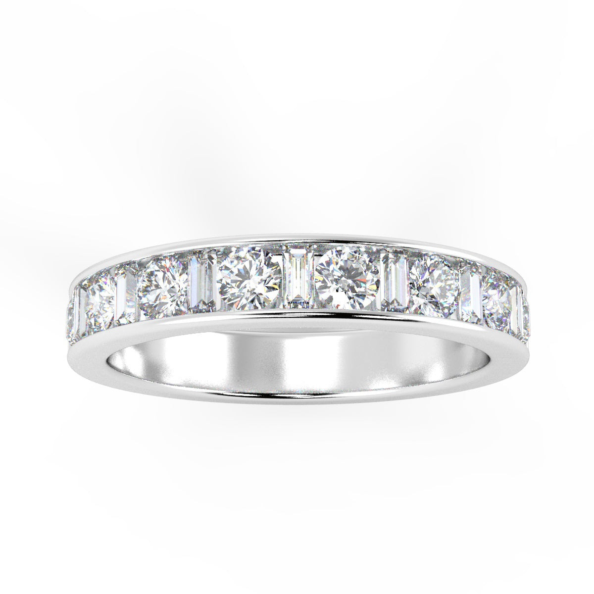 ROUND AND BAGUETTE DIAMOND HALF ETERNITY RING IN PLATINUM & 18K GOLD ...